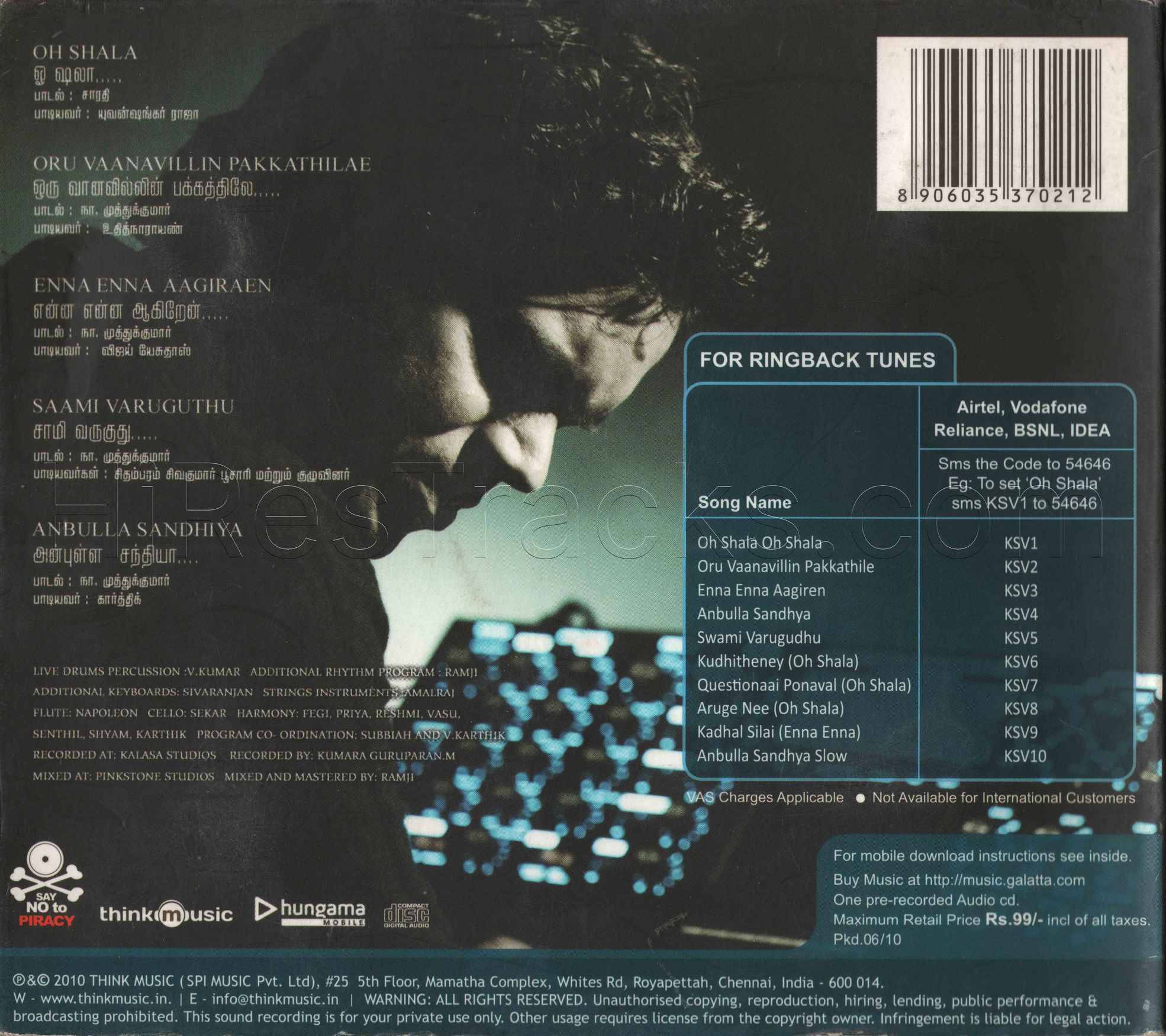 Kaadhal Solla Vandhen (2010) (Yuvan Shankar Raja) [Think Music – TMCD ...