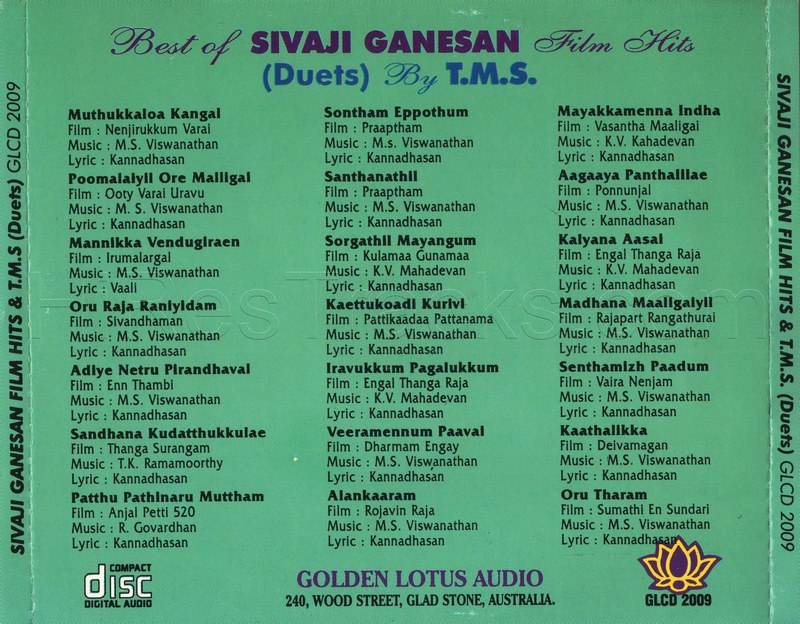 Sivaji Ganesan Film Hits And T.M.S Duets (1970) (Various Artists) (Golden Lotus – GLCD 2009 ...