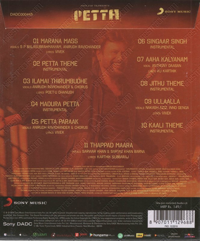 Petta (2018) (Anirudh Ravichander) [Sony Music – 8907011 129688] [ACD ...