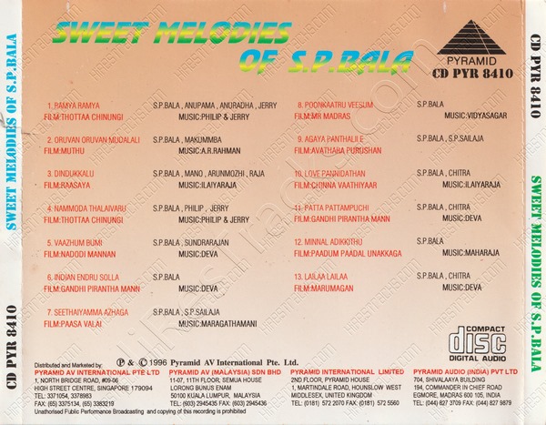 Sweet Melodies Of S.P.B (1999) (Various Artists) [Pyramid – CD PYR 8410 ...