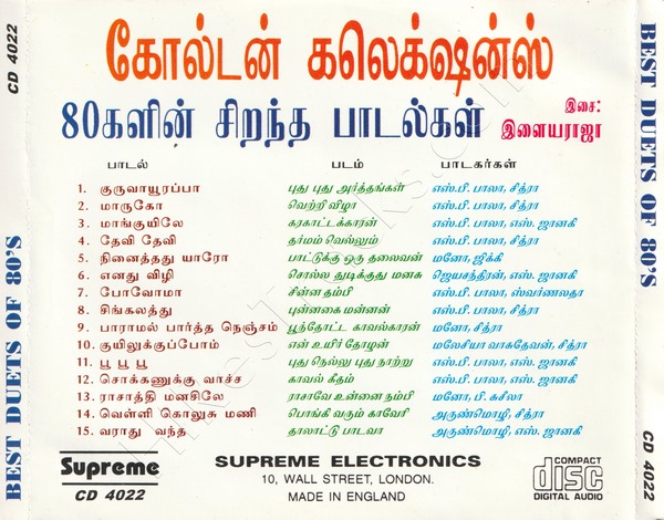 Golden Collections – Best Duets Of 80s (1980) (Ilaiyaraaja) [Supreme ...