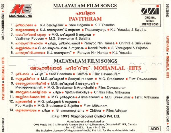 Pavithram (1994) (Sharreth) [Magnasound – OMI – D6US0863] [ACD-RIP-WAV ...