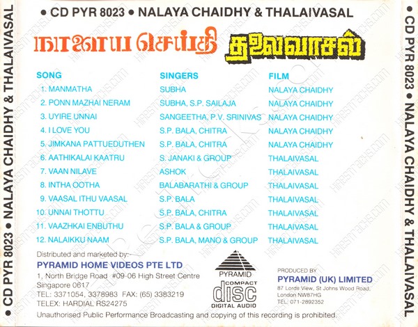 Thalaivaasal (1992) (Bala Bharathi) [Pyramid – CD PYR 8023] [ACD-RIP ...