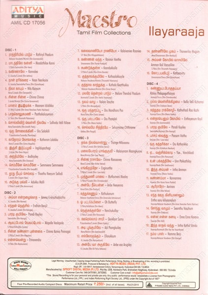 Maestro Tamil Film Collections – Disc 1 – 4 (1995) (Ilaiyaraaja ...